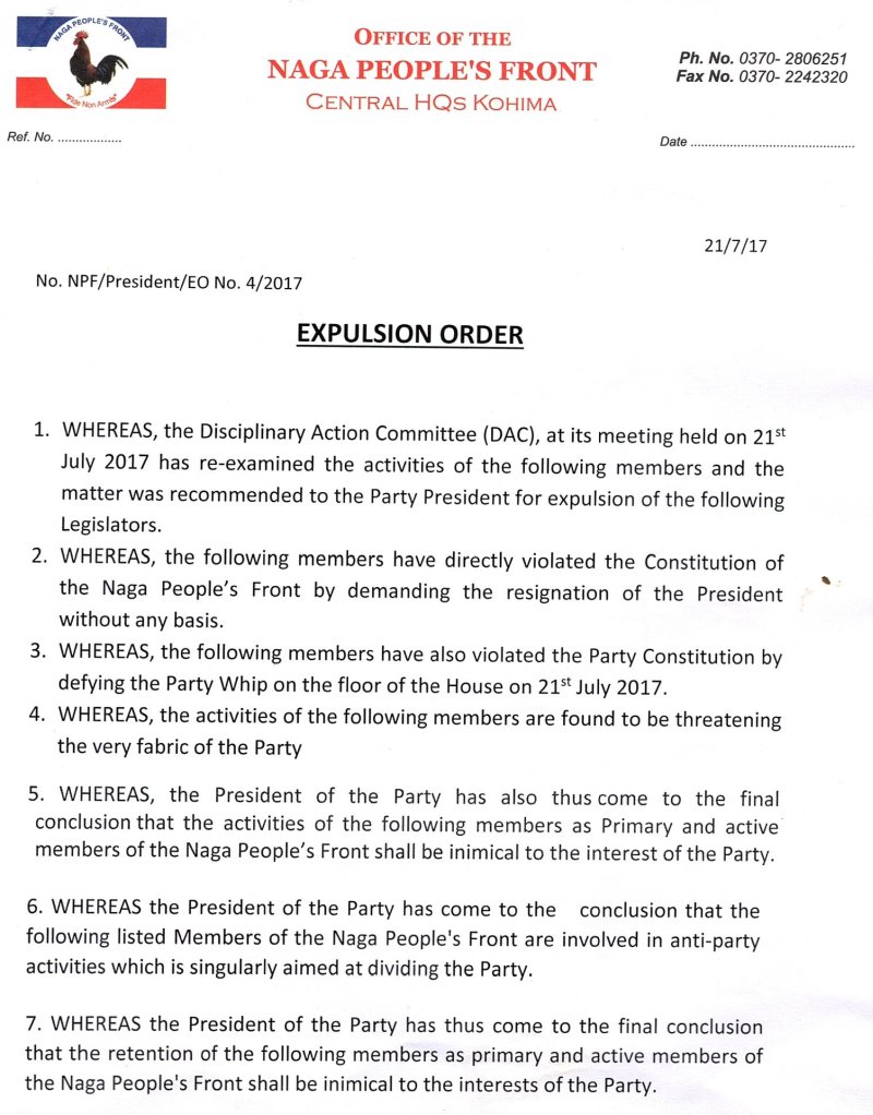 Expulsion and Suspension order from NPF 20170722