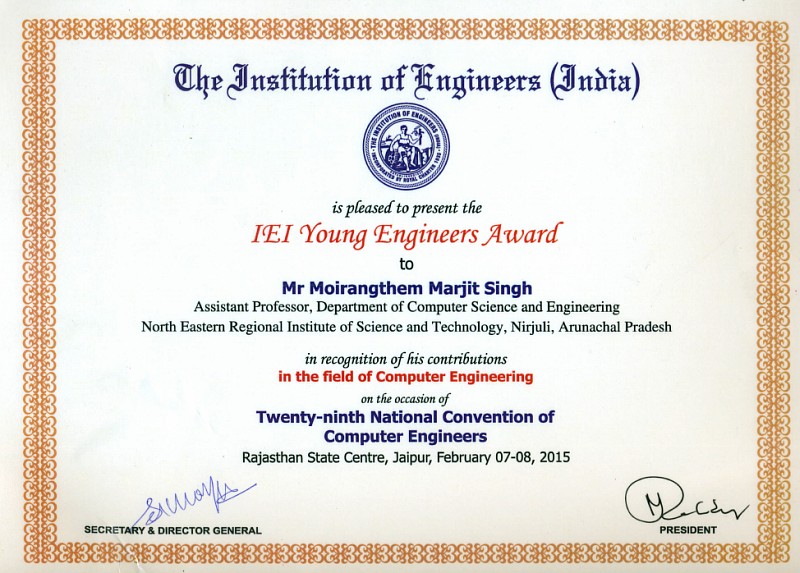 Prof Moirangthem Marjit awarded IEI Young Engineers Award 2014 2015 in ...