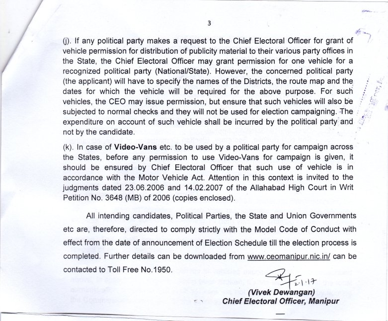 Manipur Legislative Assembly Election Model Code of Conduct 20170103