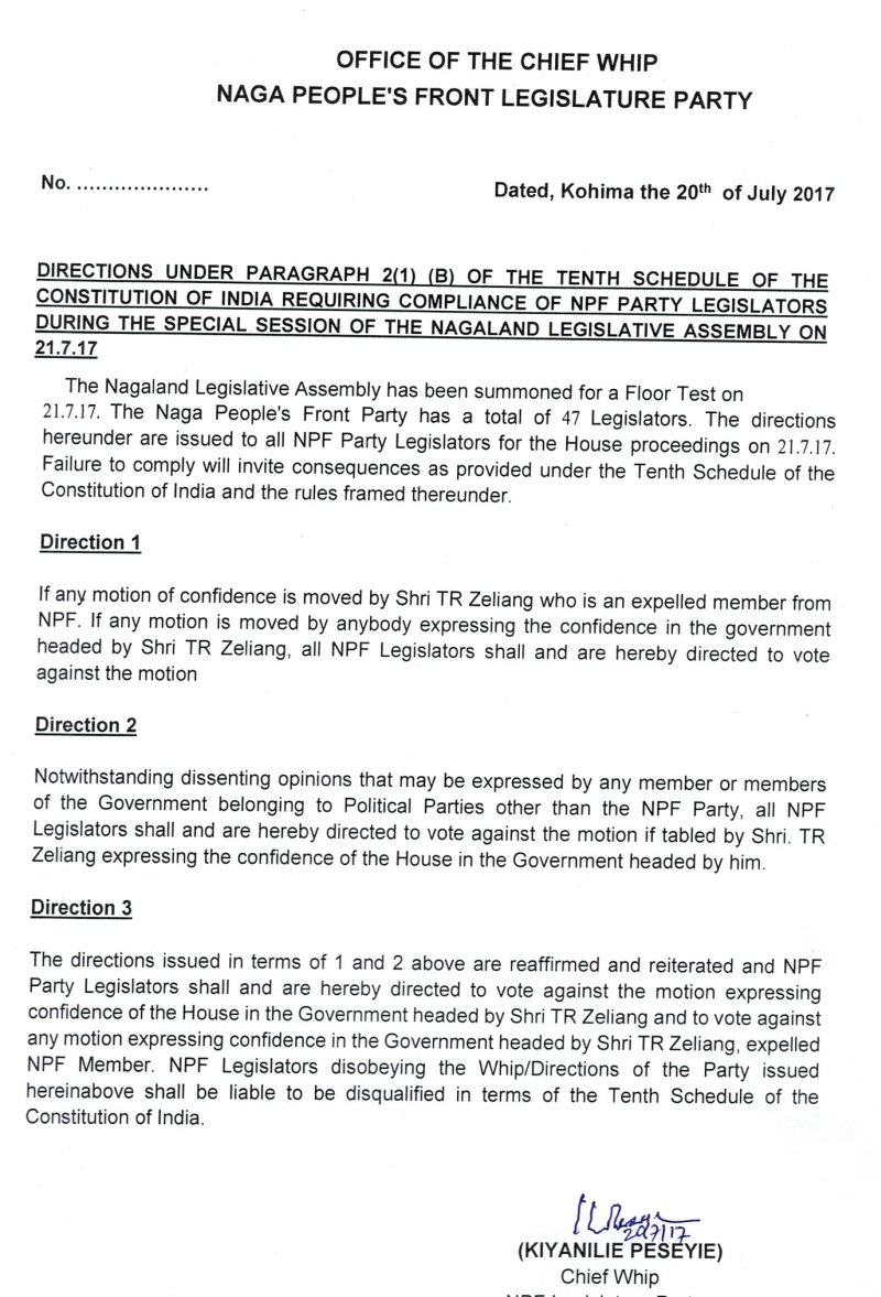 NPF clarifies on party whip 20170721